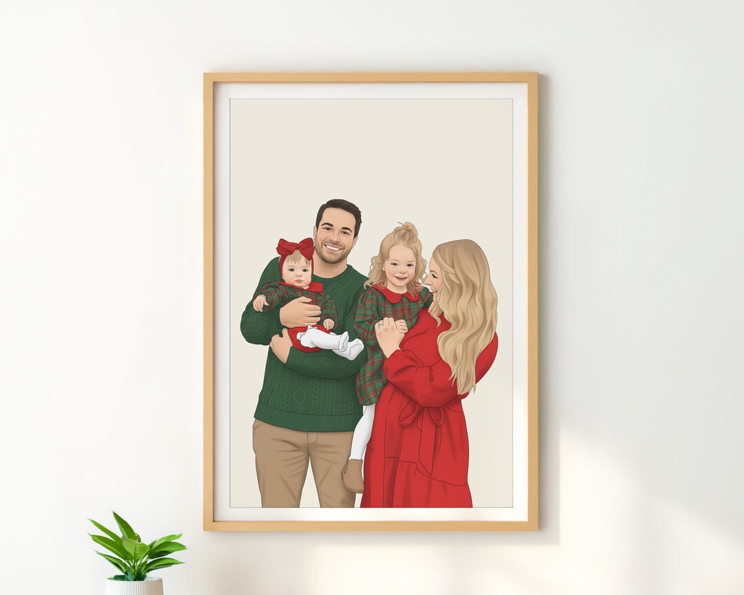 Custom Cartoon Family Portrait Illustration: Personalized Christmas ...