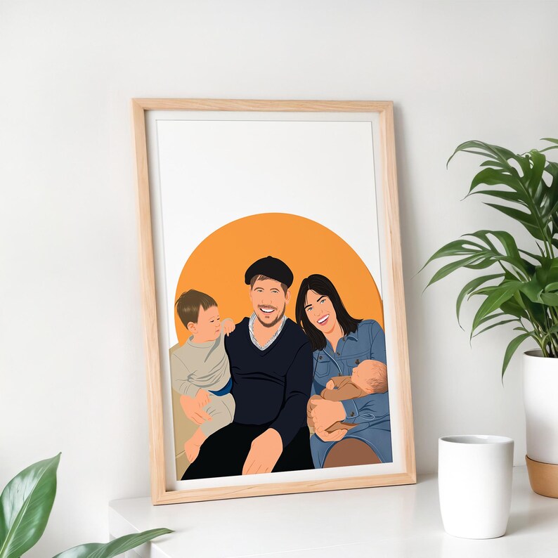 Custom Cartoon Family Portrait, Personalized Illustration, Add Loved ...
