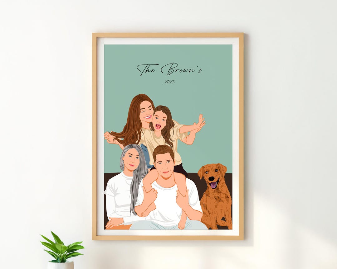 Custom Cartoon Family Portrait, Personalized Illustration, Add Loved ...