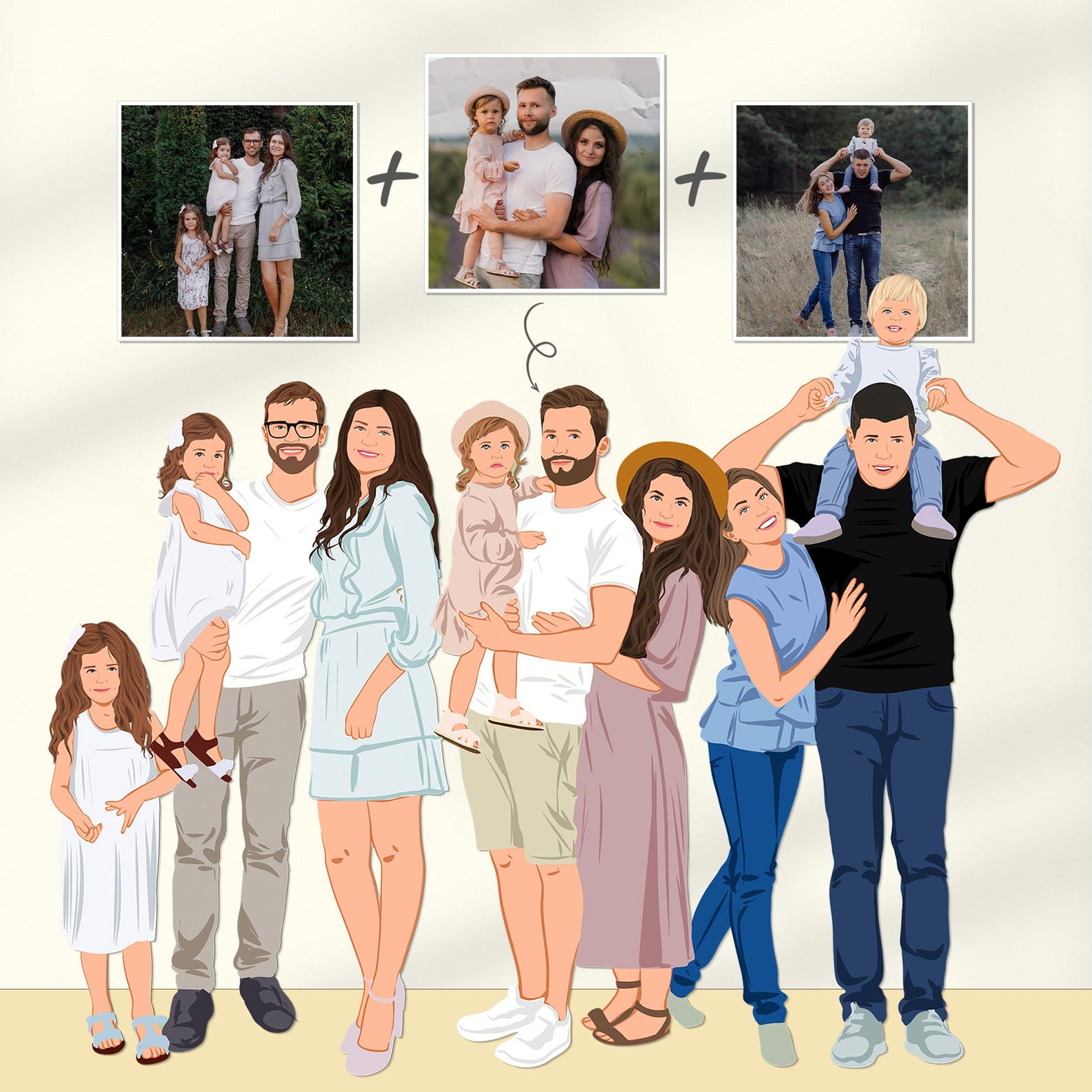 Custom Cartoon Family Portrait, Personalized Illustration, Add Loved ...