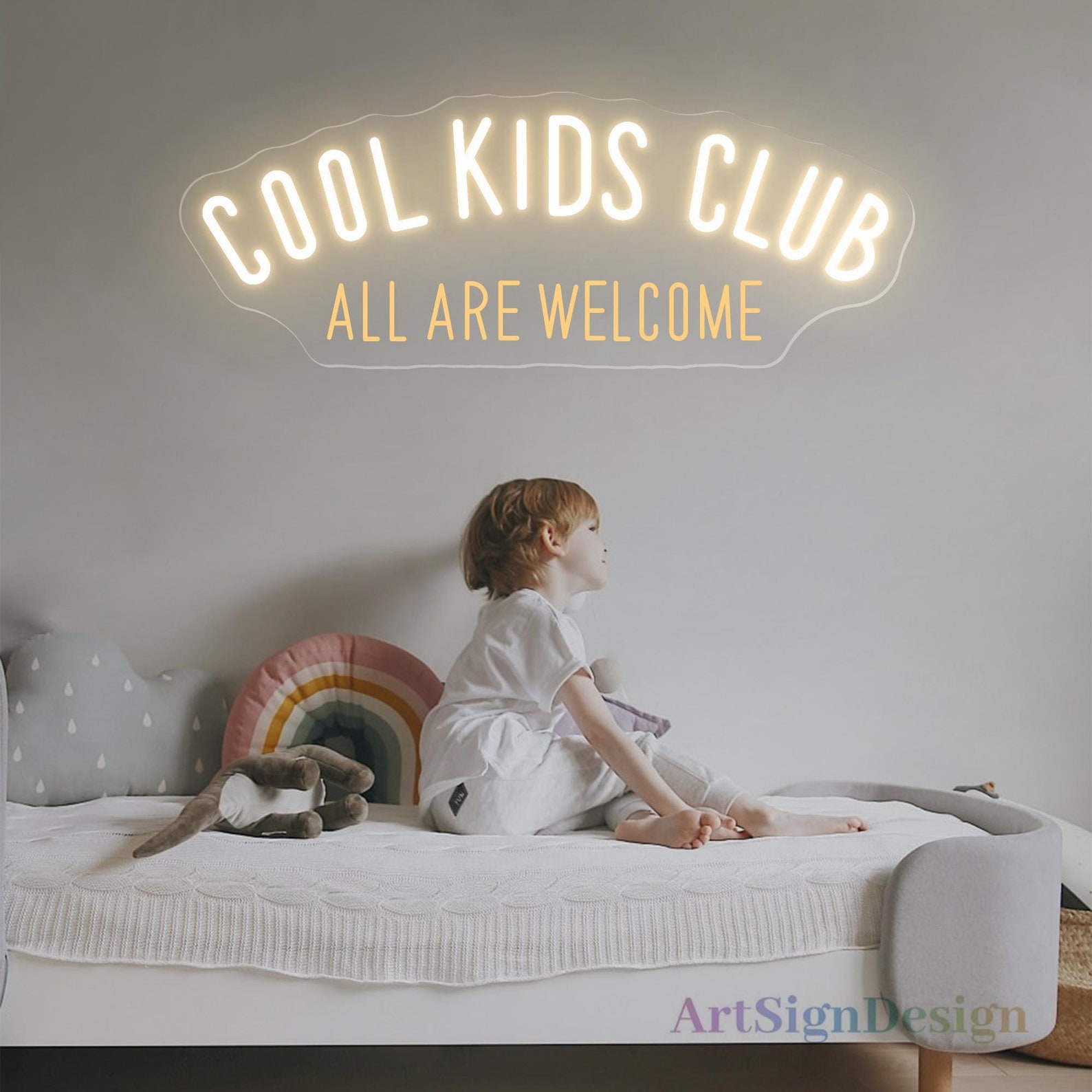 Cool Kids Club All Are Welcome Neon Sign, Kid's Room Neon Decor, Custom ...