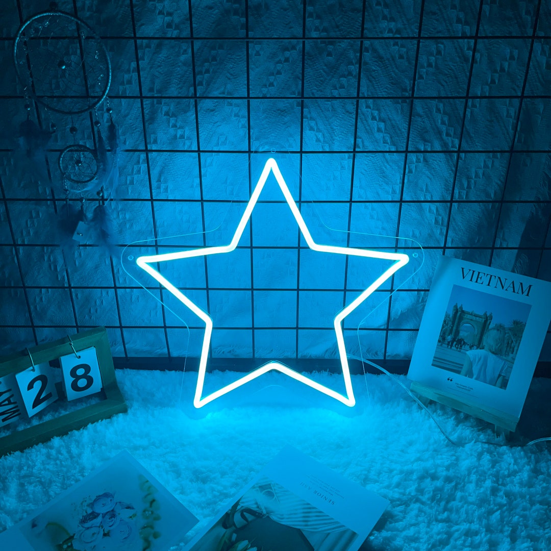 Blue Star Neon Sign, Star Space Kid Room Wall Decor, Star Led Light ...