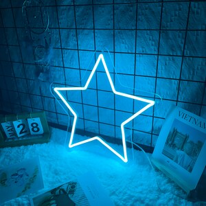 Blue Star Neon Sign, Star Space Kid Room Wall Decor, Star Led Light ...