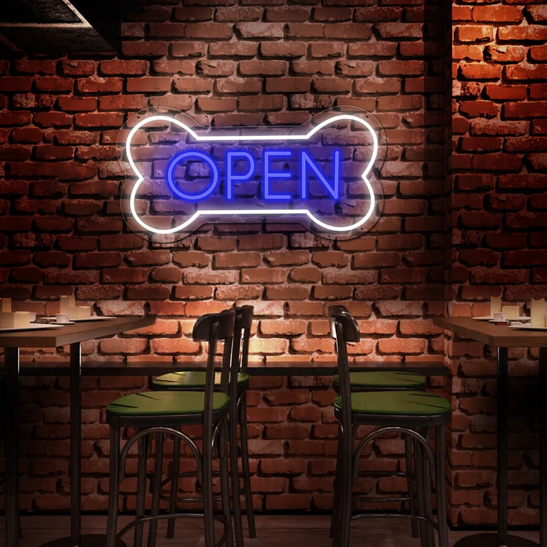 Pet Shop Open Neon Sign, Open Neon Sign, Custom Dog Bone Neon Sign, Art ...
