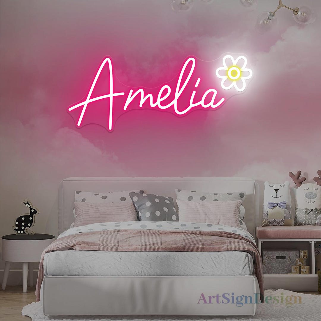 Custom Daisy Flower Name LED Neon Sign, Personalized Kid's Bedroom ...