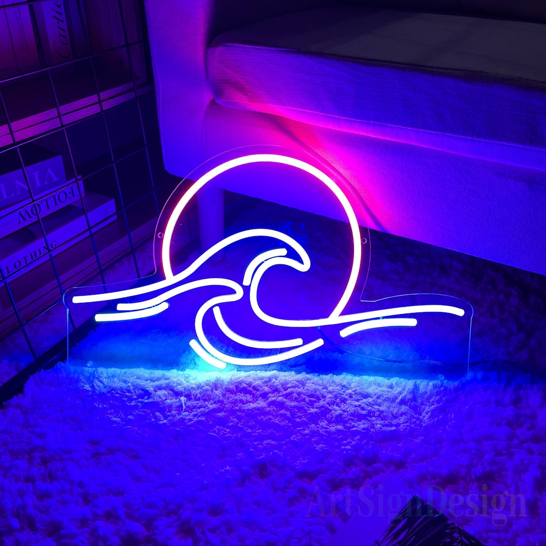 Sun Ocean Neon Sign Decor, Custom Neon Sign, Sun Behind Waves Neon Sign ...