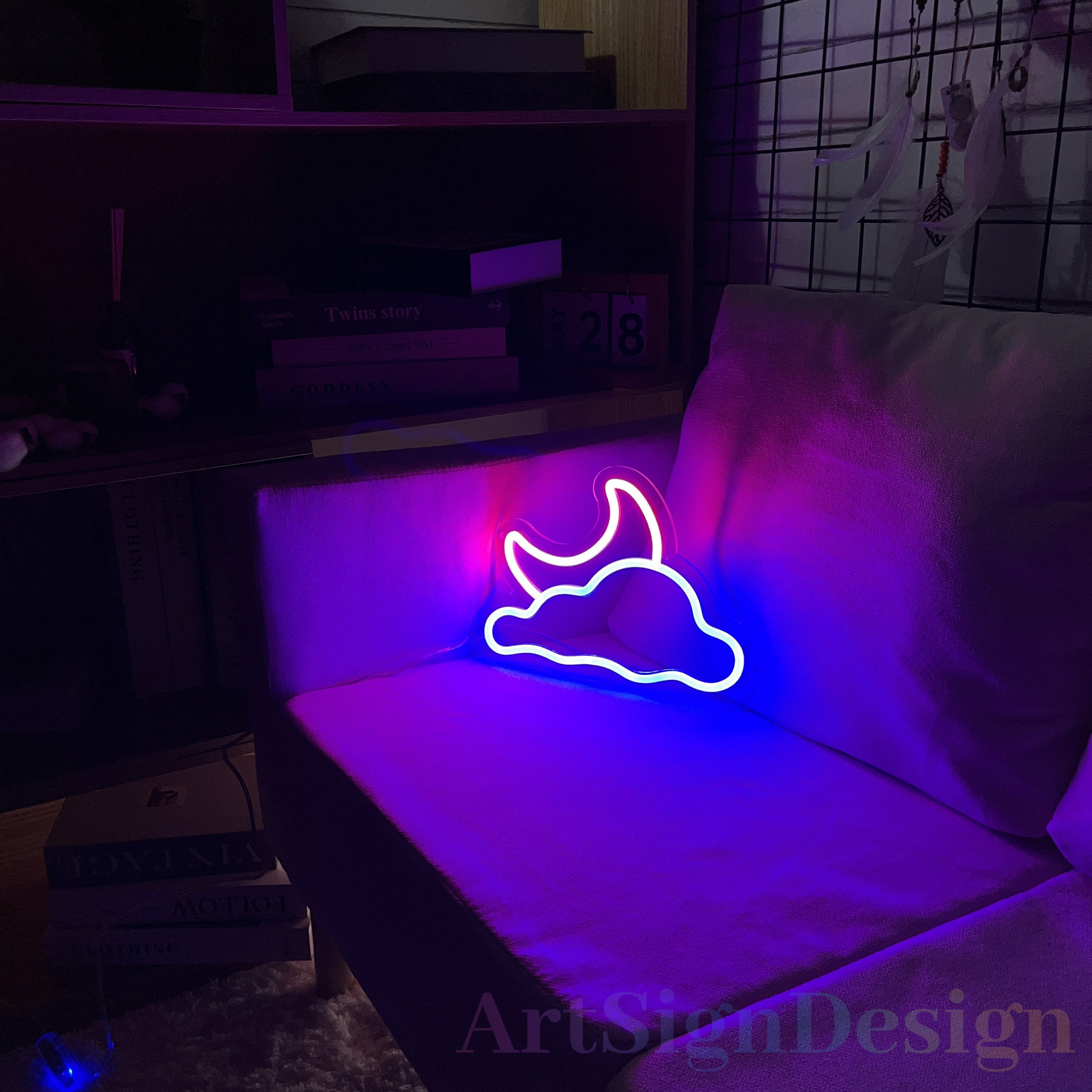 Moon Cloud Neon Sign, Custom Handmade Art Neon Light, Party Decor ...