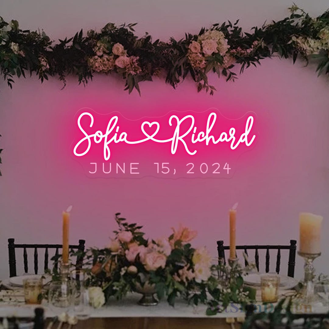 Custom Couple Names With Heart Wedding Neon Sign, Wedding Neon LED Sign ...