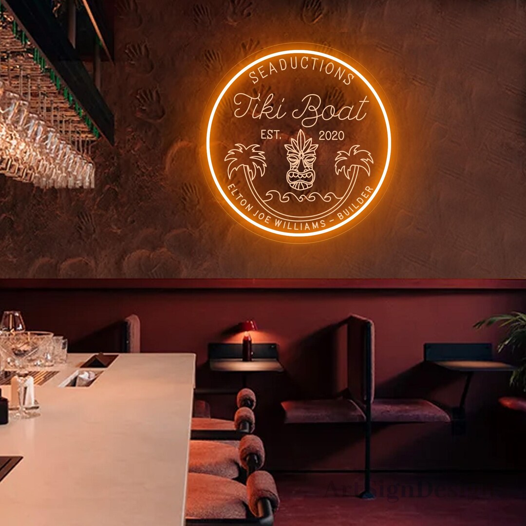 Custom Name Tiki Bar Neon Sign, Tiki Bar Lounge Sign, Backyard Sign ...