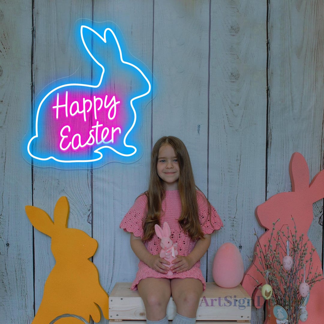 Happy Easter Neon Sign Custom Rabbit Neon Sign Easter Led Neon Light ...