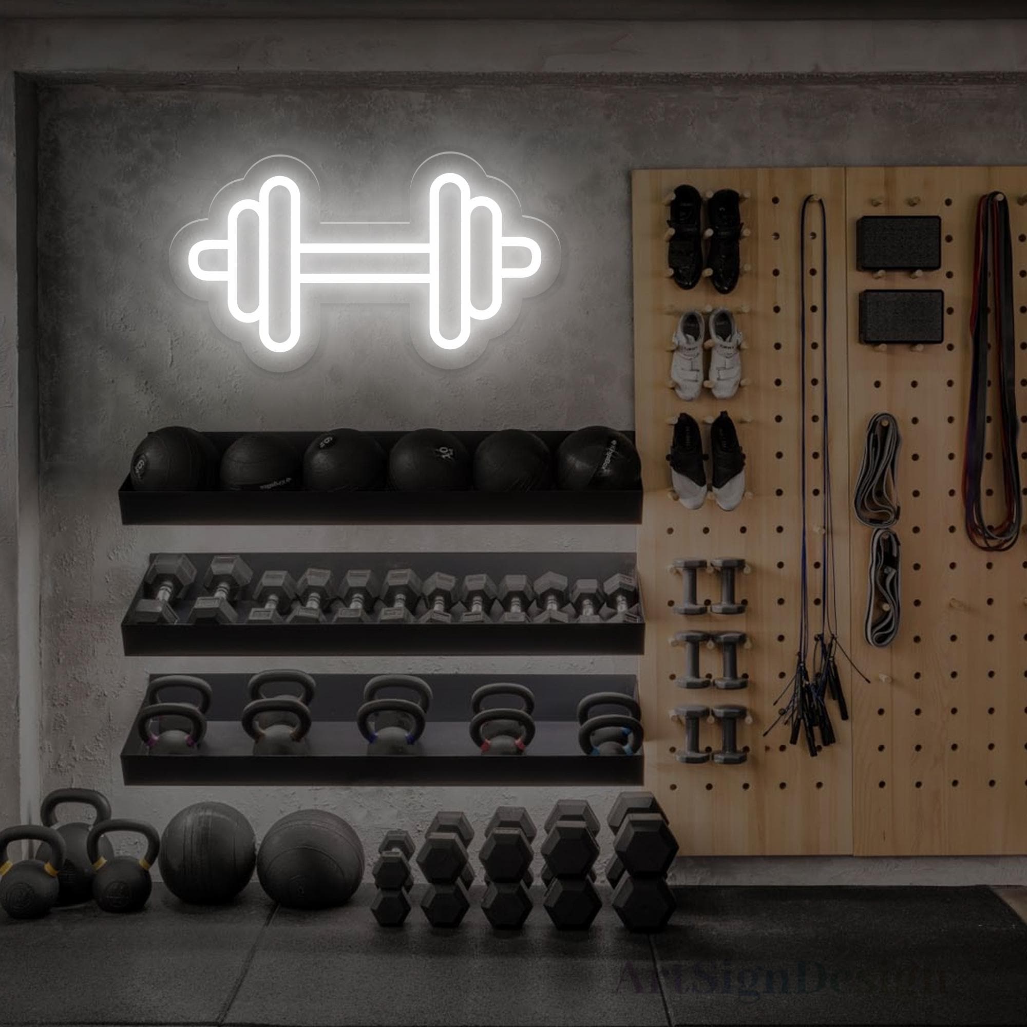 Dumbbell Gym Barbell Neon Sign, Sports Room Home Gym Decor Club Party ...