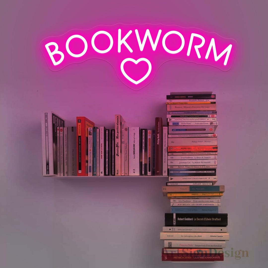 Bookworm Neon Sign,classroom Library Neon Decor,reading Corner Sign ...