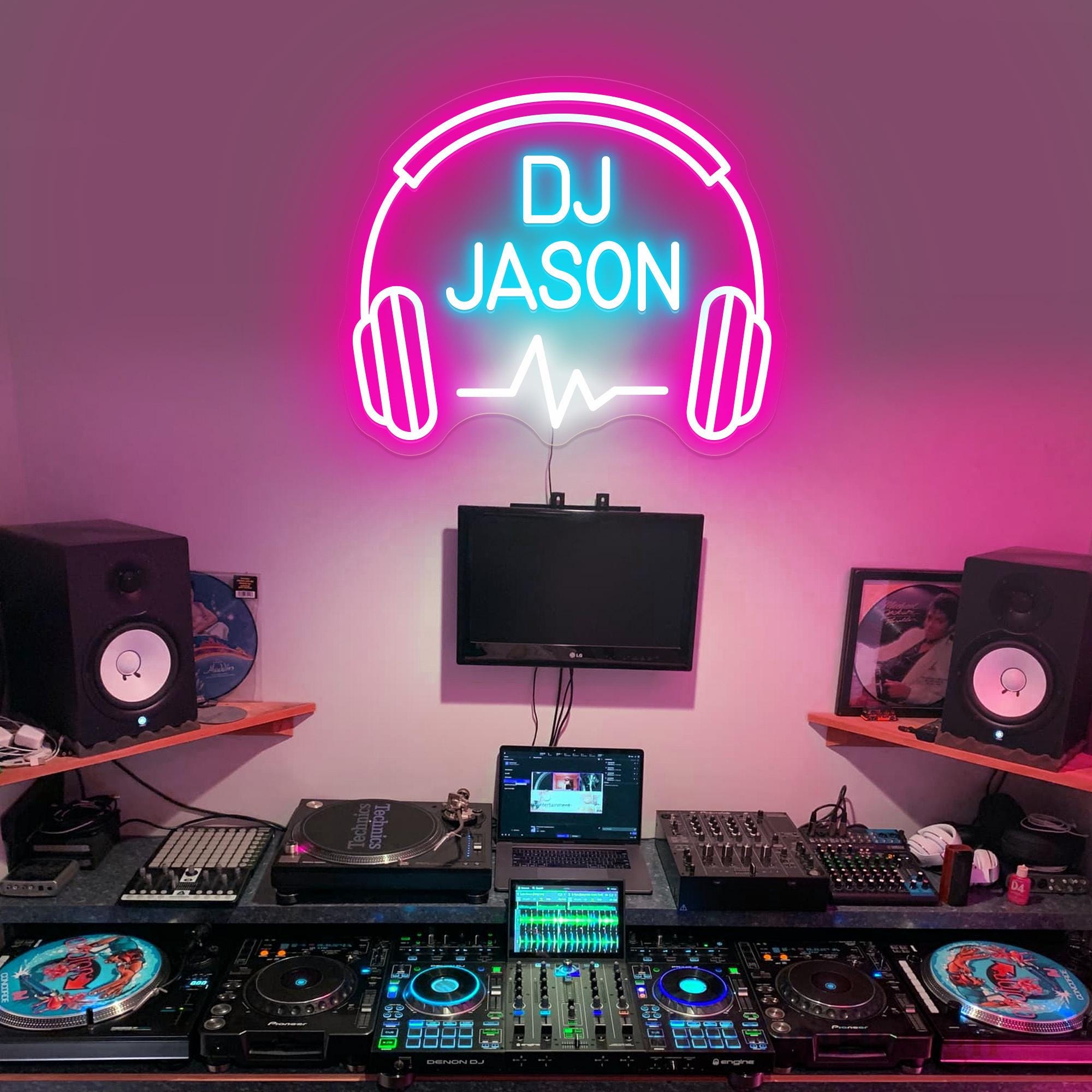 Custom DJ Name Neon Sign, Personalized Headphones Neon, Music Room Neon ...