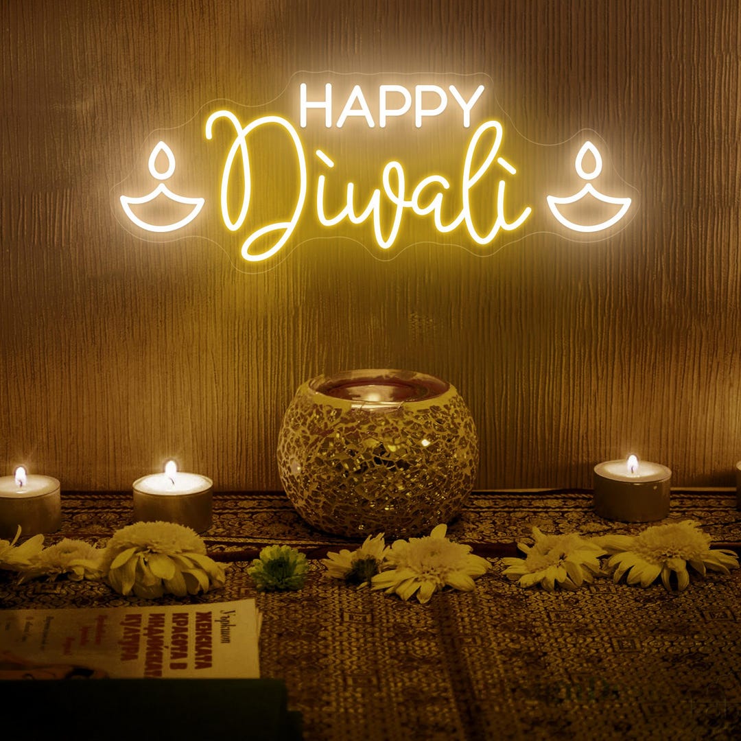 Happy Diwali Diya Light Neon Sign, Diwali LED Neon Light, Indian Diwali ...