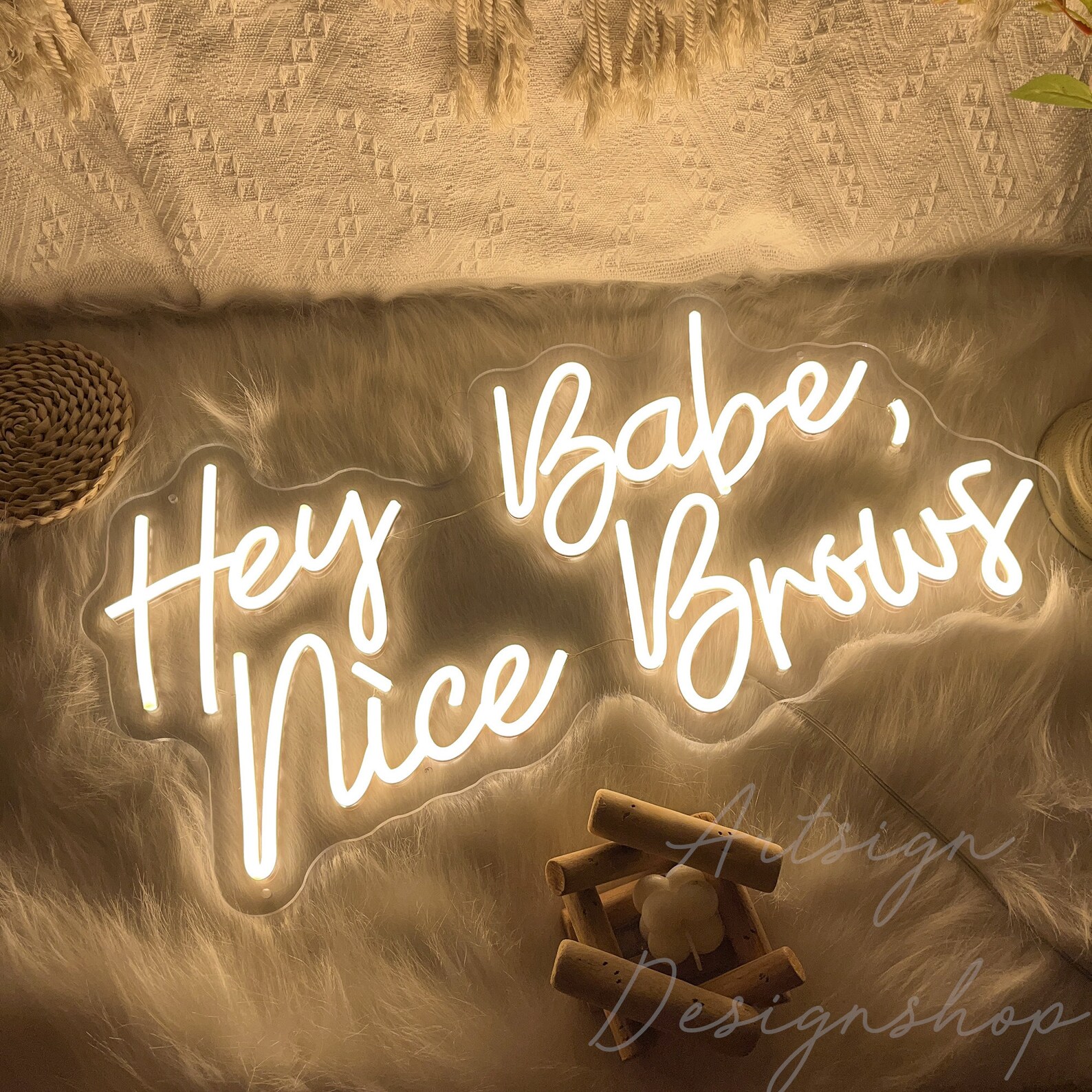 Hey Babe Nice Brows Neon Sign, Hair Beauty Salon Neon Business Sign ...