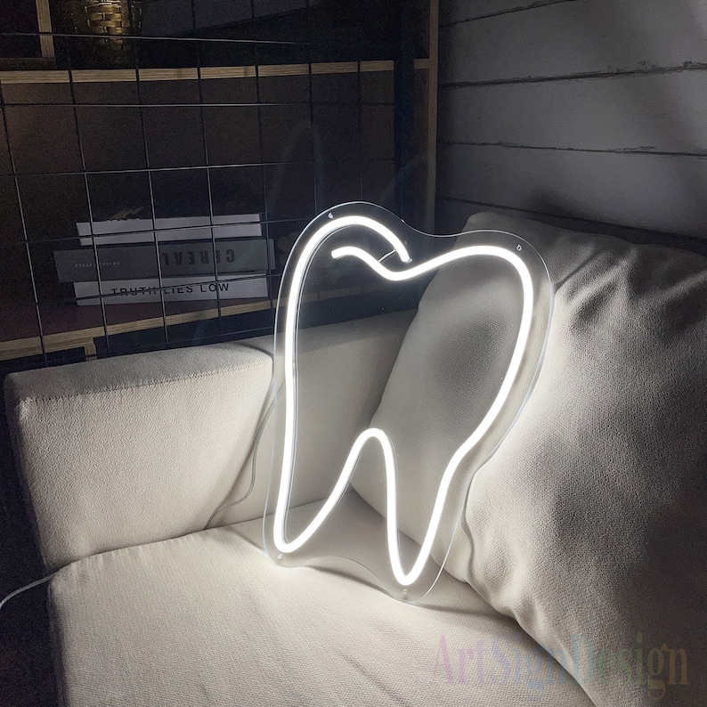 Tooth Neon Sign, White Tooth LED Neon, Medicine LED Light, Dentist ...