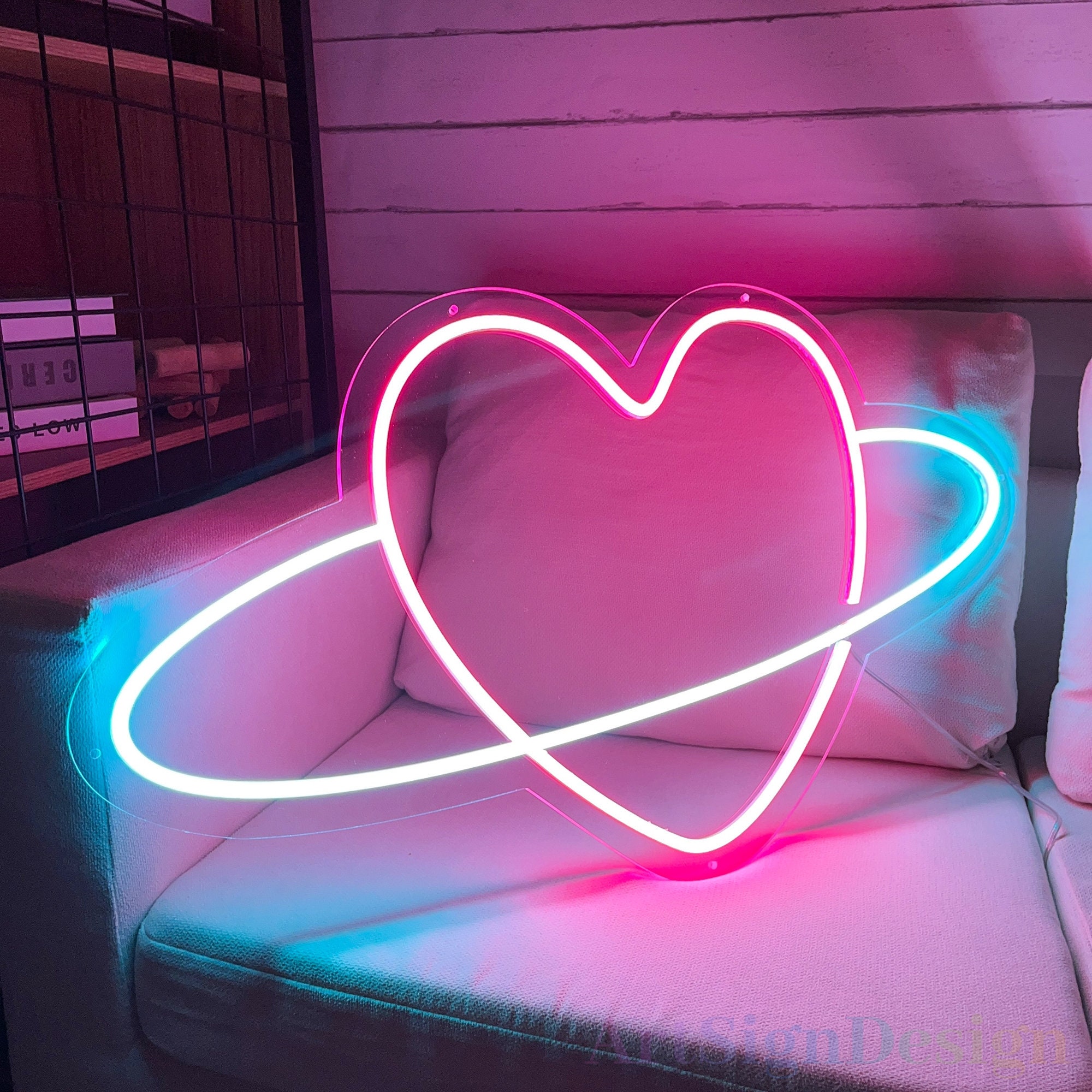 Heart Neon Sign, Love Heart Sign, Love Circle Sign, Minimalist LED Neon ...