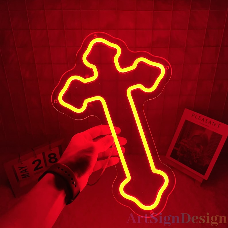 Cross Neon Sign, Holy Cross Neon Light, Christian Cross Symbol, Cross ...