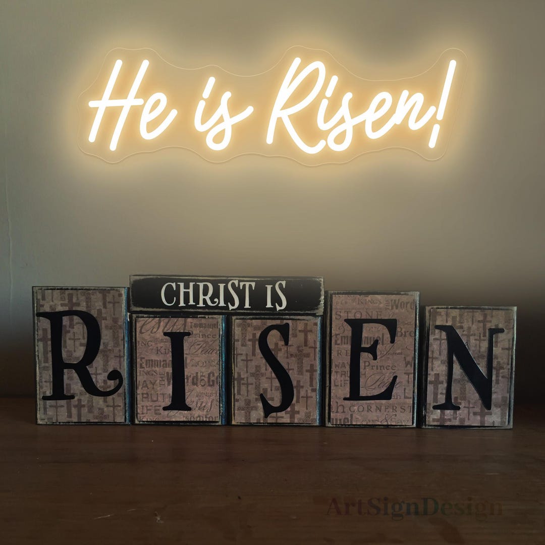 He is Risen Neon Sign,custom Jesus Neon Sign,happy Easter Wall Decor ...