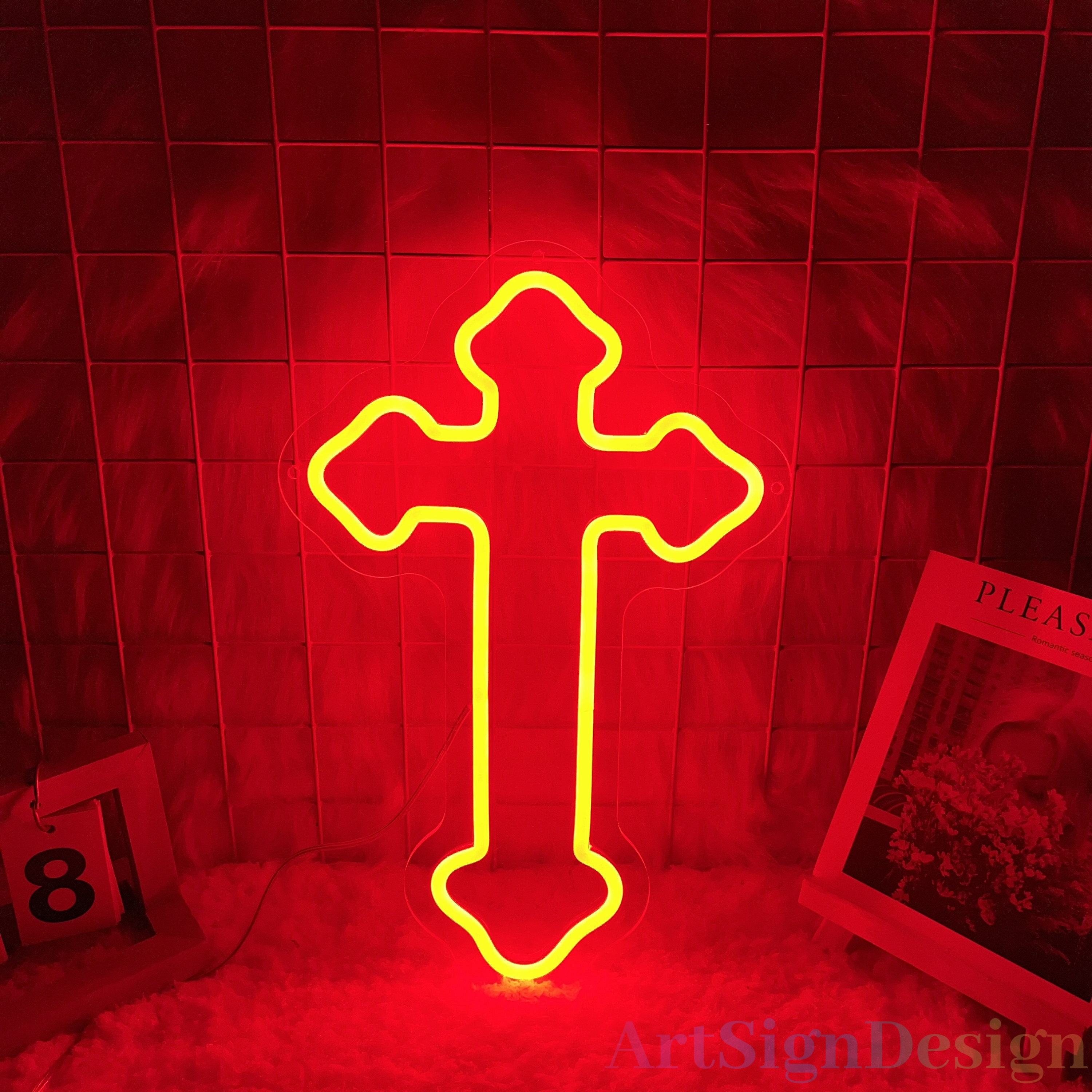 Cross Neon Sign, Holy Cross Neon Light, Christian Cross Symbol, Cross ...