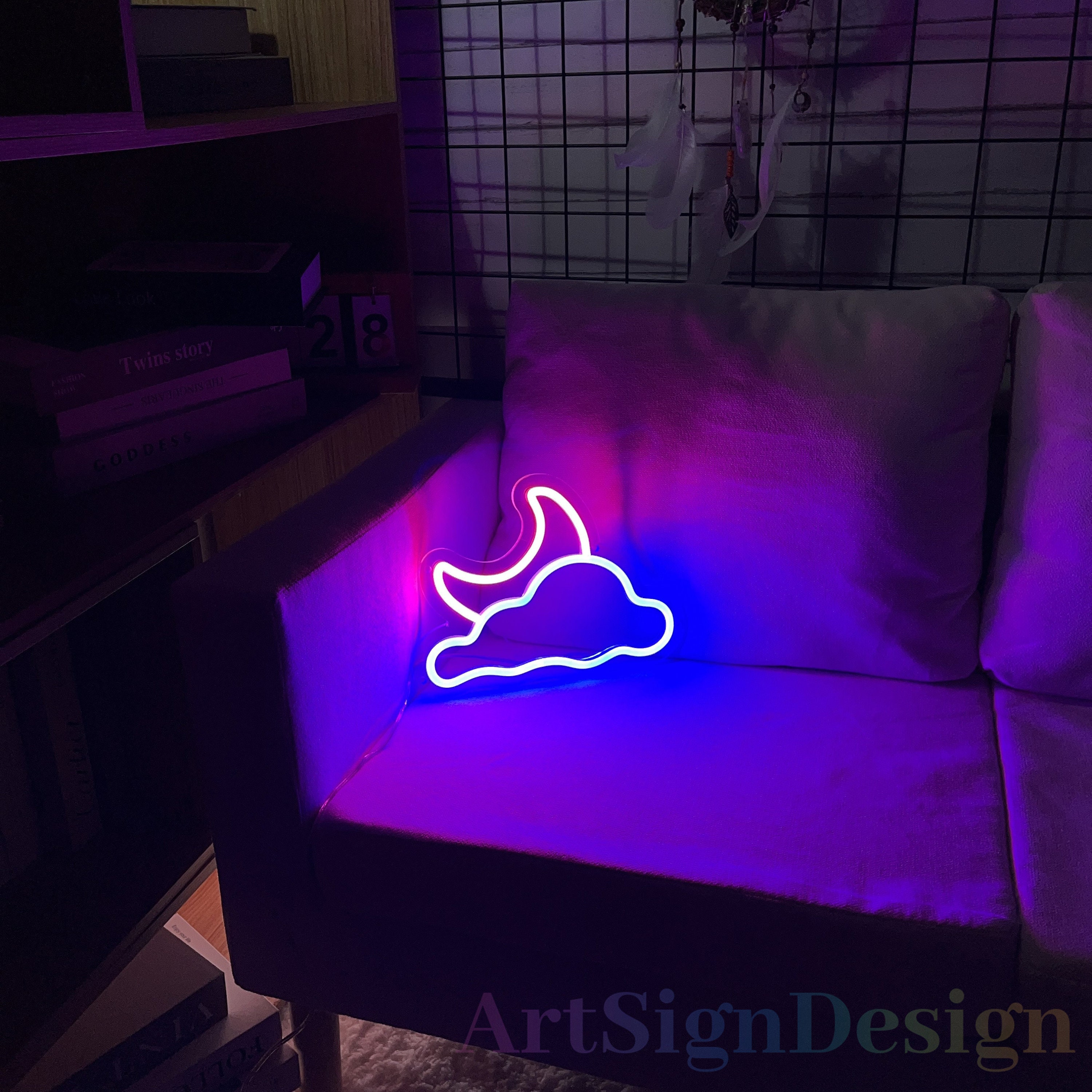 Moon Cloud Neon Sign, Custom Handmade Art Neon Light, Party Decor ...