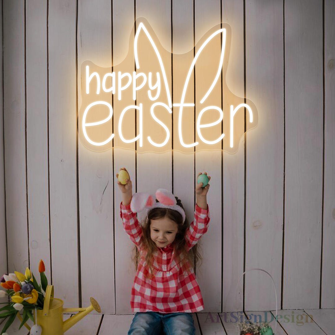 Happy Easter Bunny Neon Sign, Custom Easter Day Party LED Neon Light ...