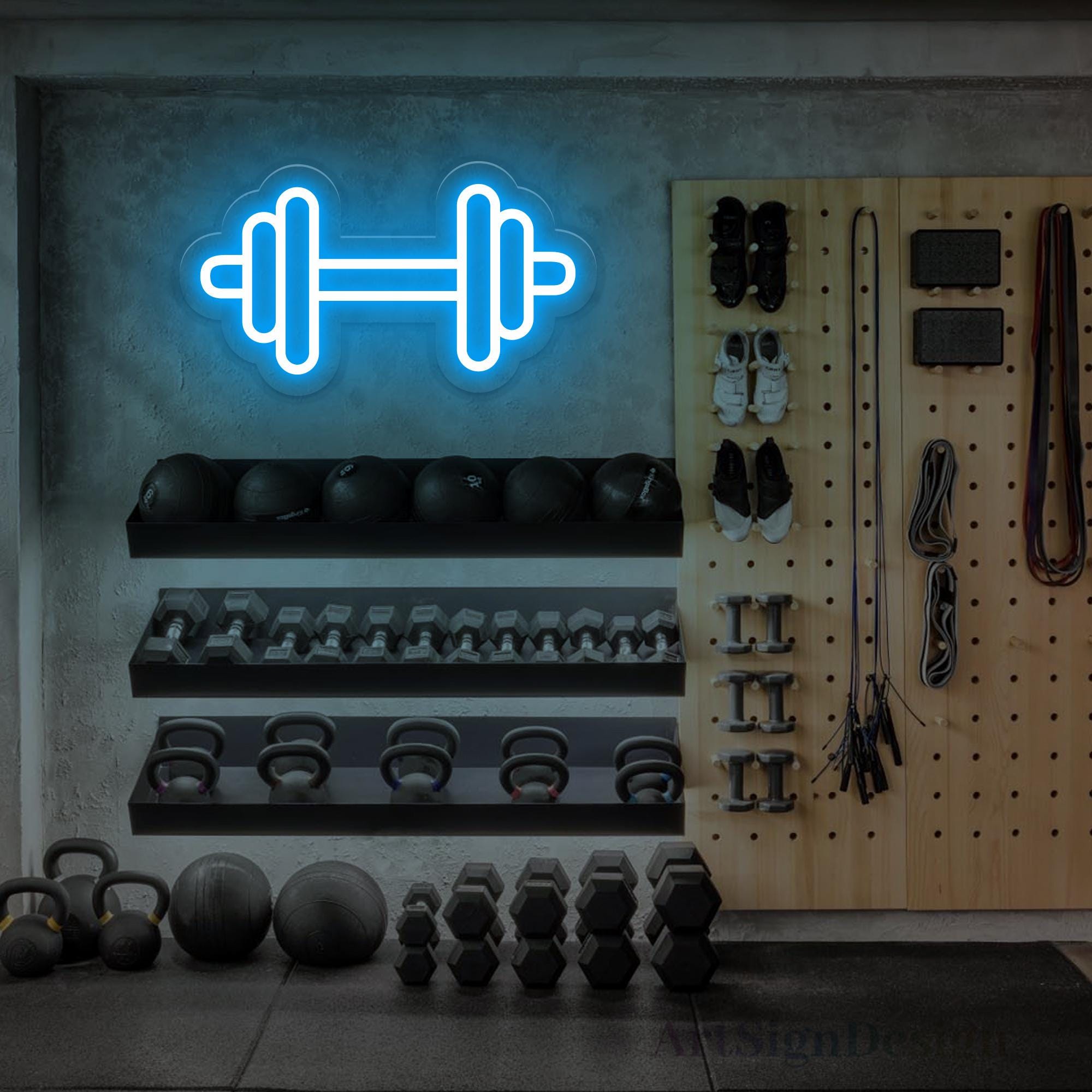 Dumbbell Gym Barbell Neon Sign, Sports Room Home Gym Decor Club Party ...