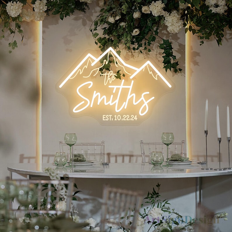 Custom Mountain Theme Wedding Neon Sign,couple Names Wedding Sign ...