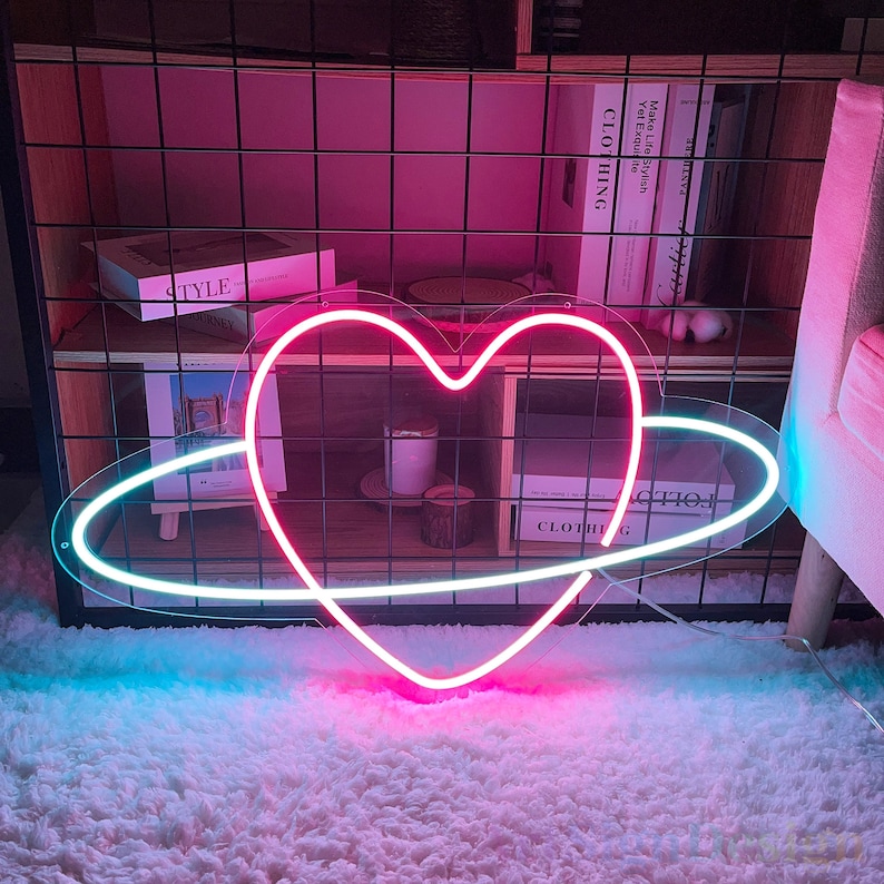 Heart Neon Sign, Love Heart Sign, Love Circle Sign, Minimalist LED Neon ...