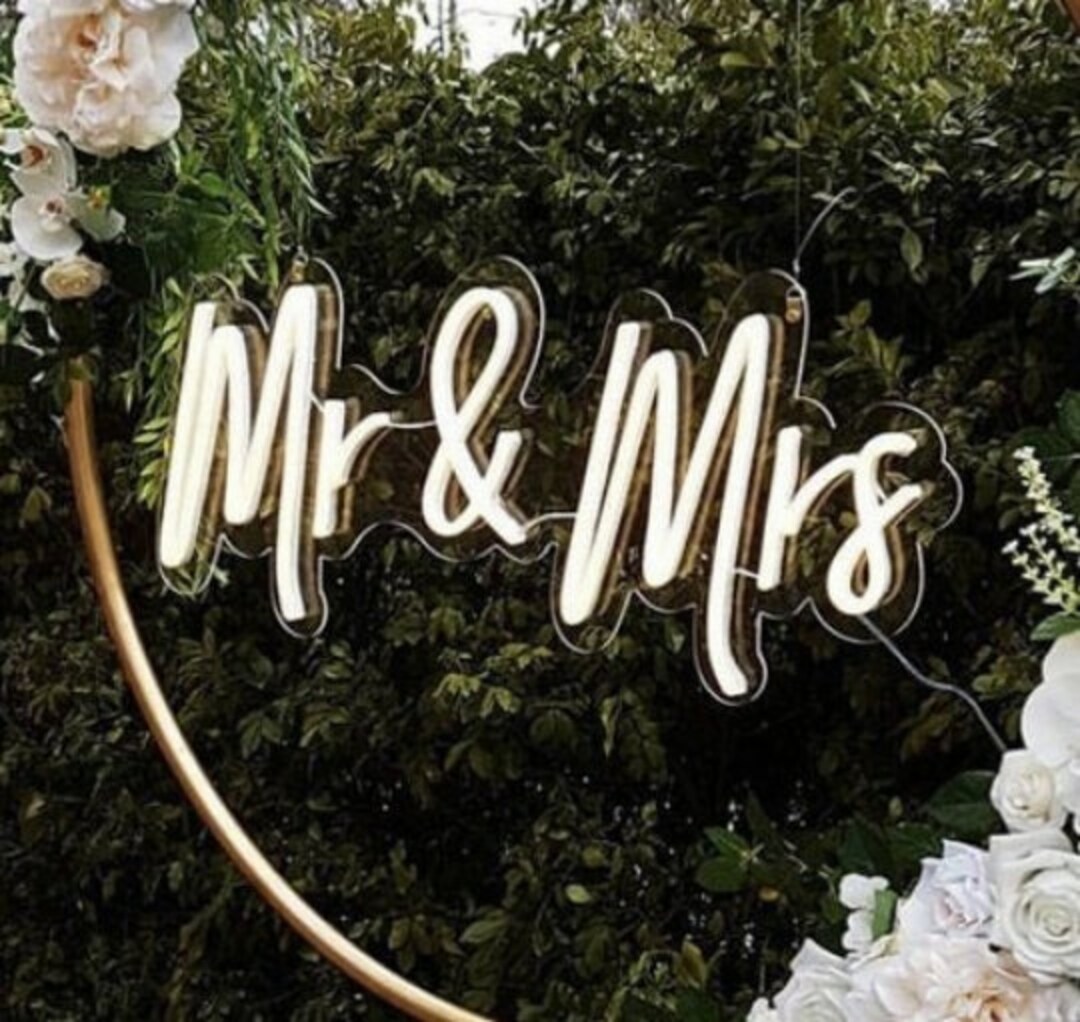 Custom Neon Sign Mr & Mrs Neon Sign Clear Acrylic Backed for Hanging or ...
