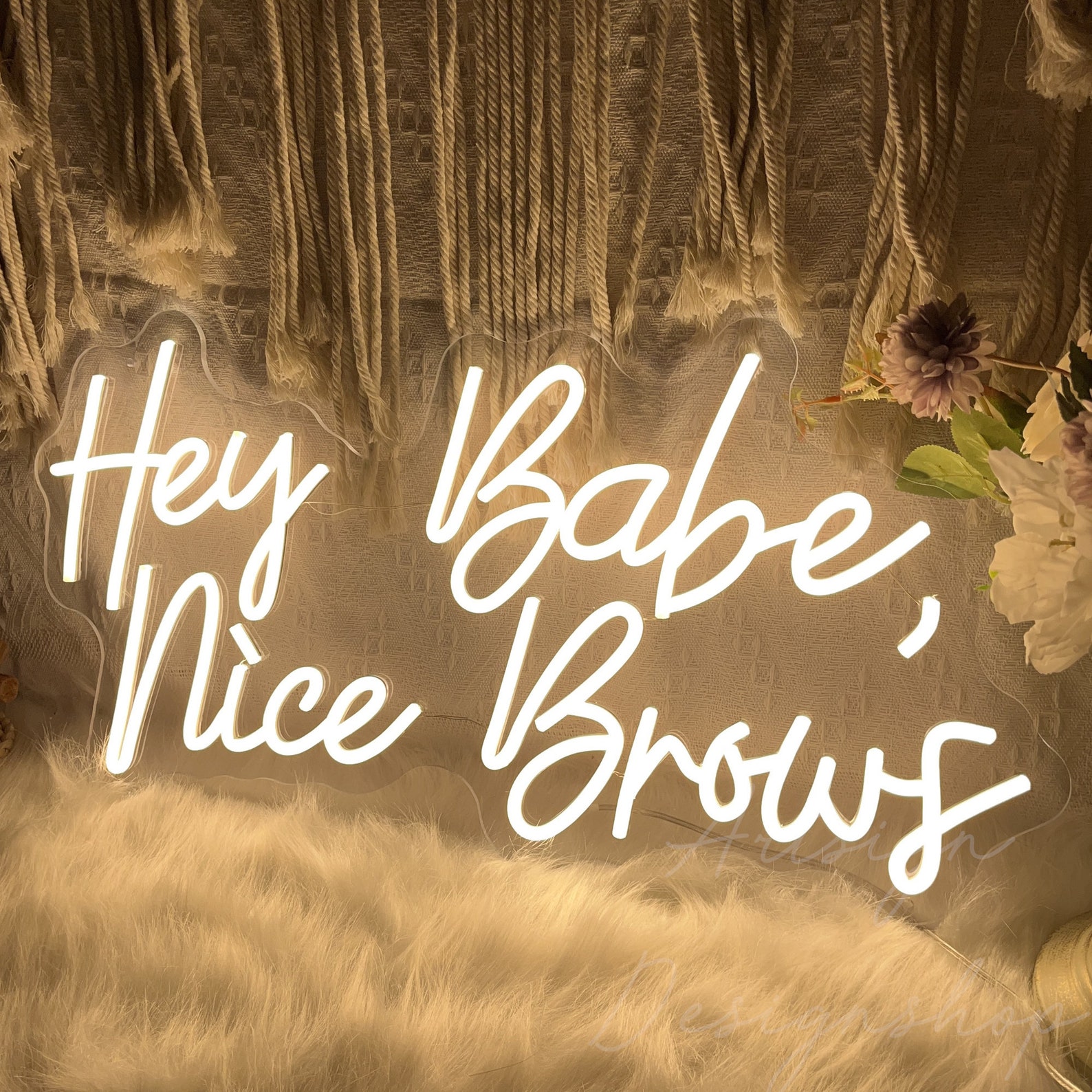 Hey Babe Nice Brows Neon Sign, Hair Beauty Salon Neon Business Sign ...