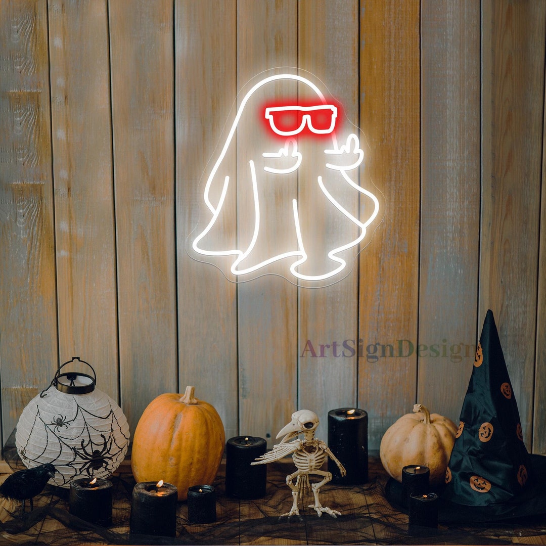 Ghost Middle Finger Neon Sign, Cute Ghost Halloween Sign,ghosts Neon ...