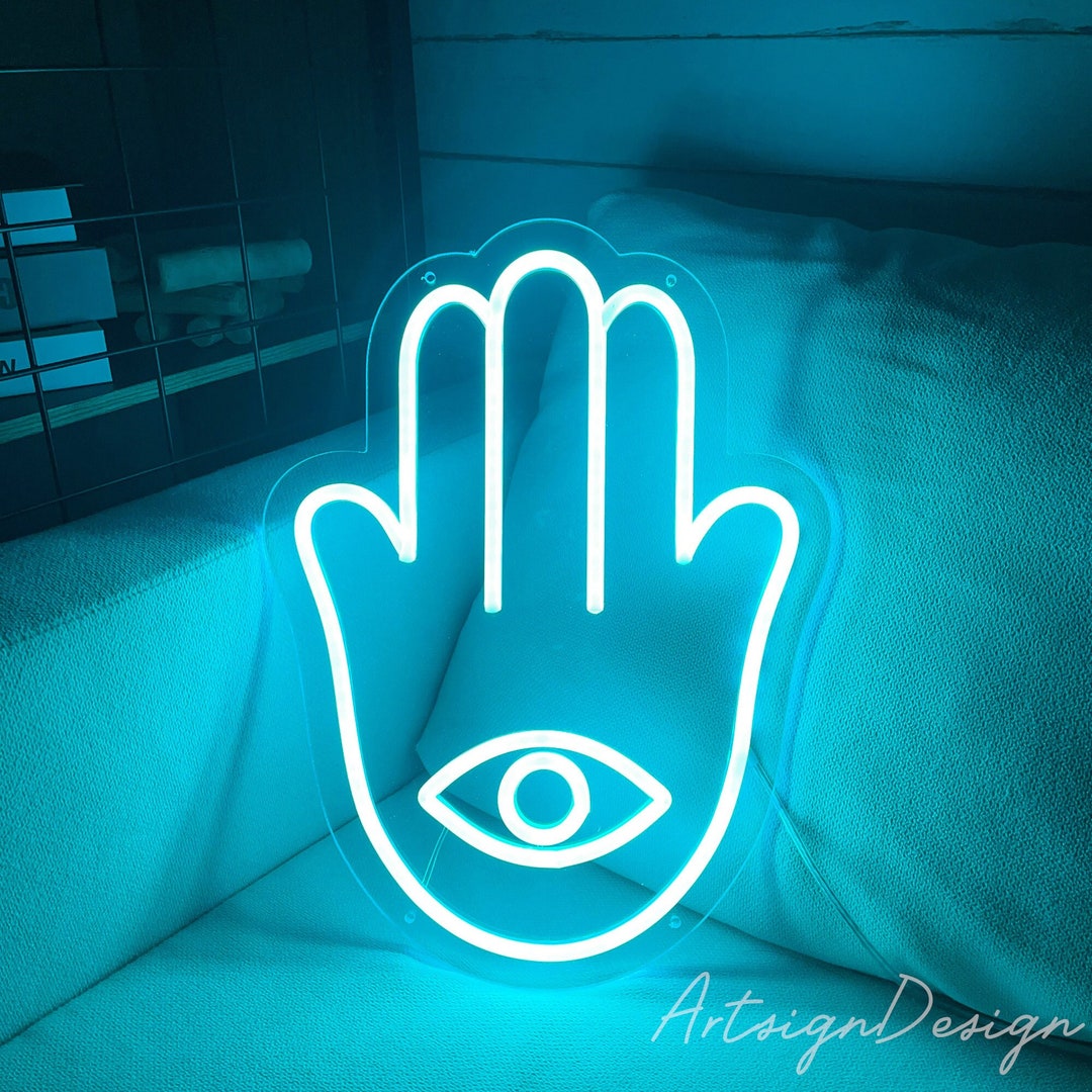 Custom Hand With Eye Neon Sign, Evil Eye Neon Sign, Hand of Fatima ...