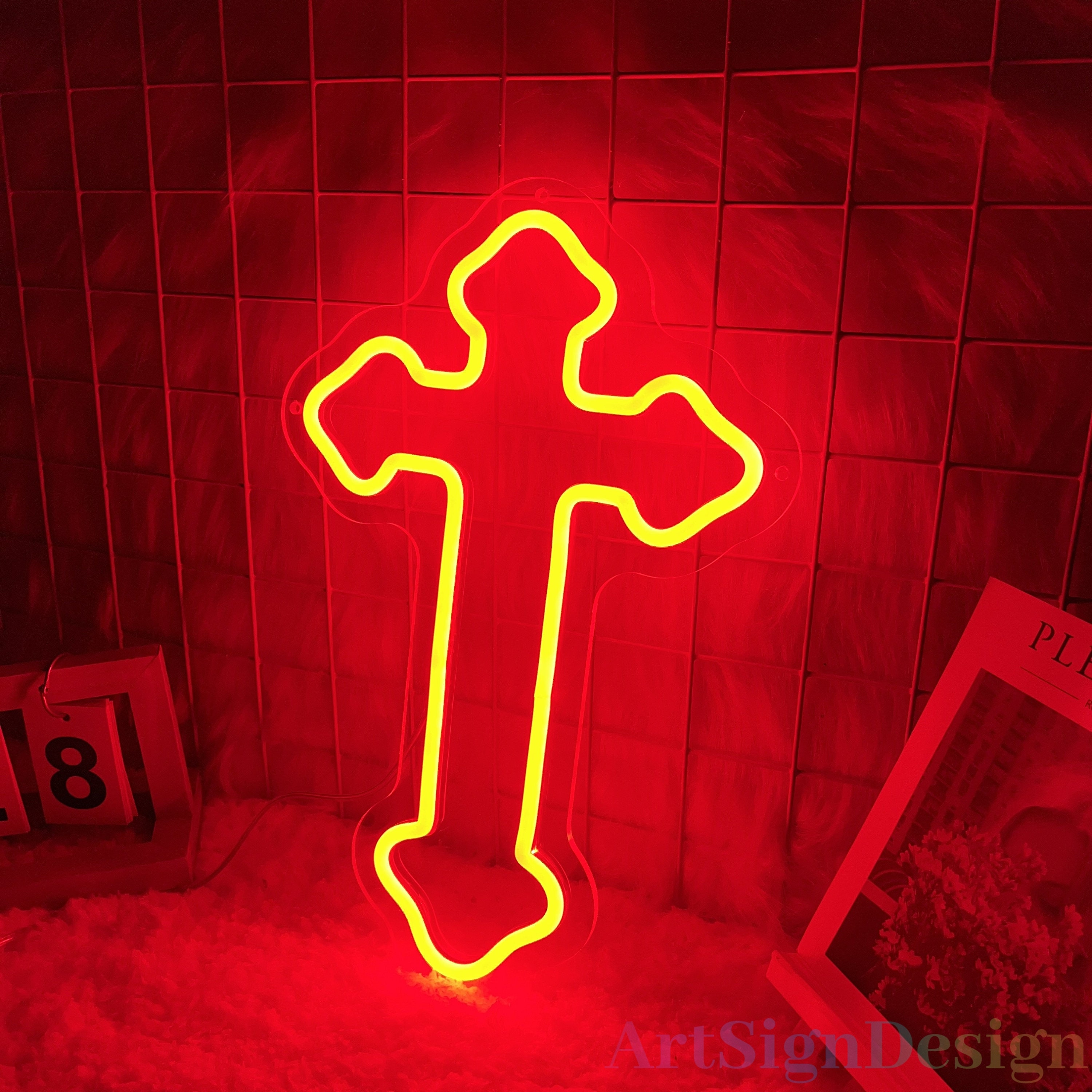 Cross Neon Sign, Holy Cross Neon Light, Christian Cross Symbol, Cross ...