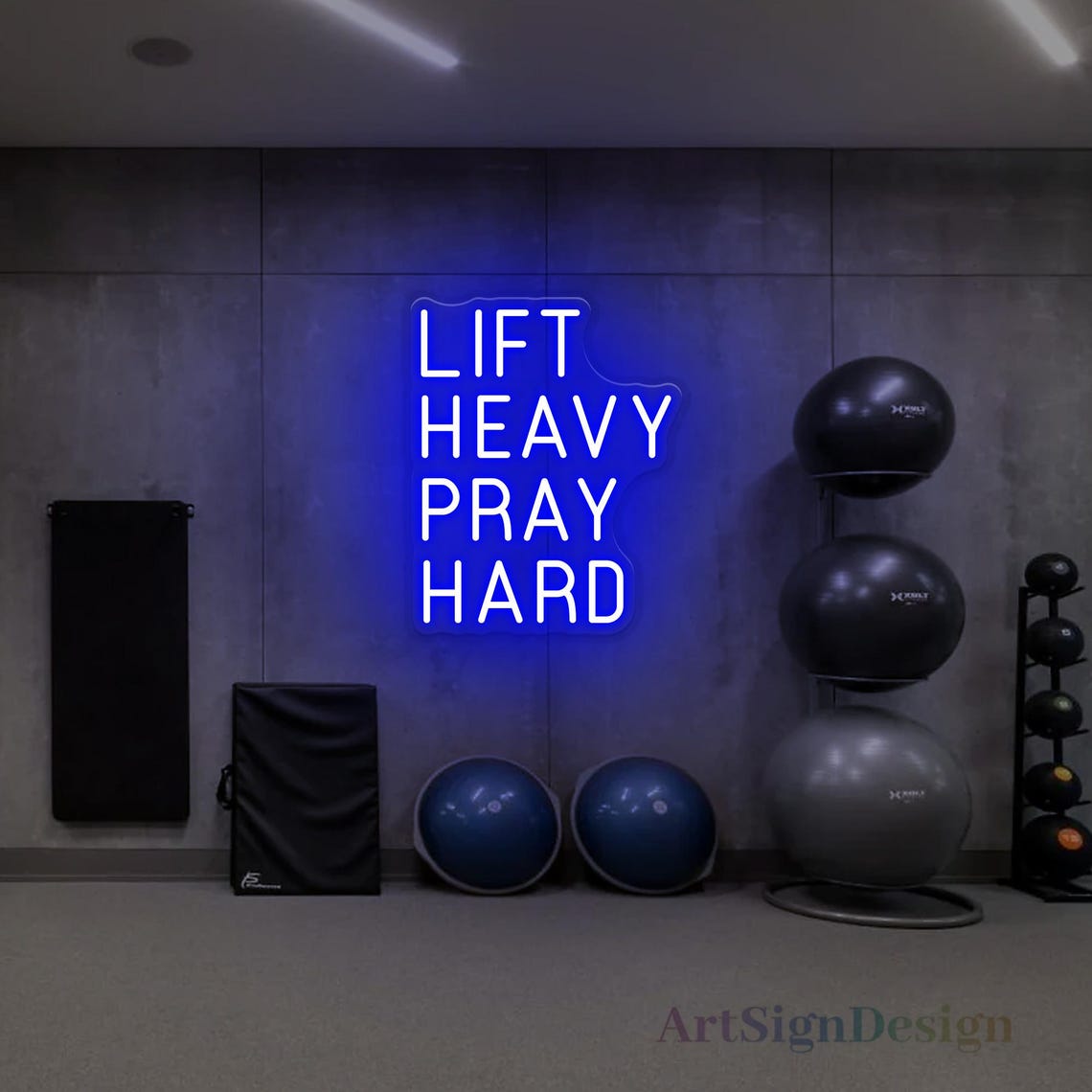 Lift Heavy Pray Hard Neon Sign, Fitness Wall Quote, Physical Therapy ...