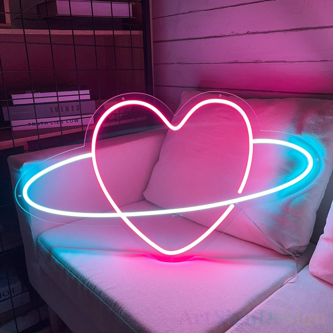 Heart Neon Sign, Love Heart Sign, Love Circle Sign, Minimalist LED Neon ...