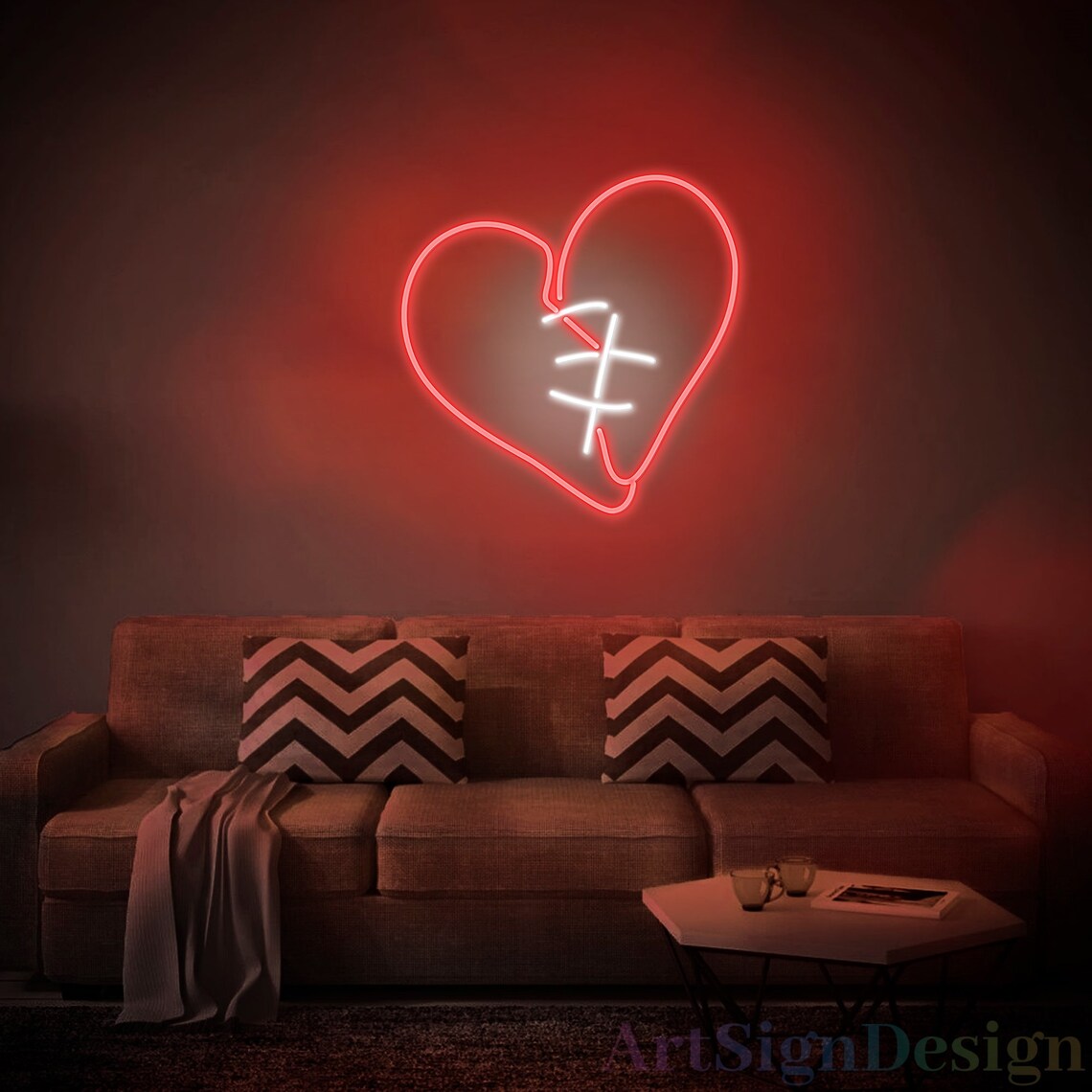 Broken Heart Neon Sign, Broken Love Sign, Neon Bedroom Wall Decor ...