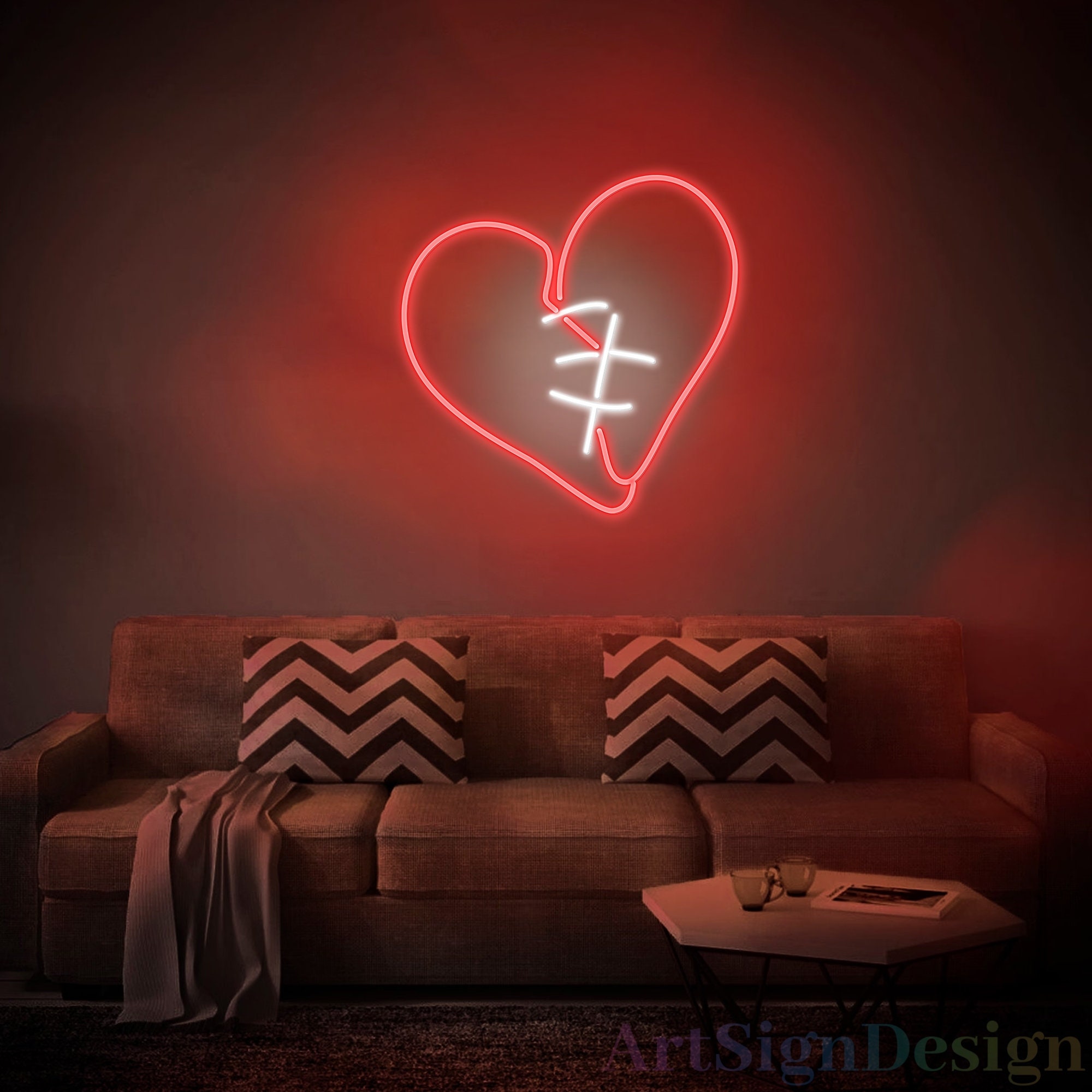 Broken Heart Neon Sign, Broken Love Sign, Neon Bedroom Wall Decor ...