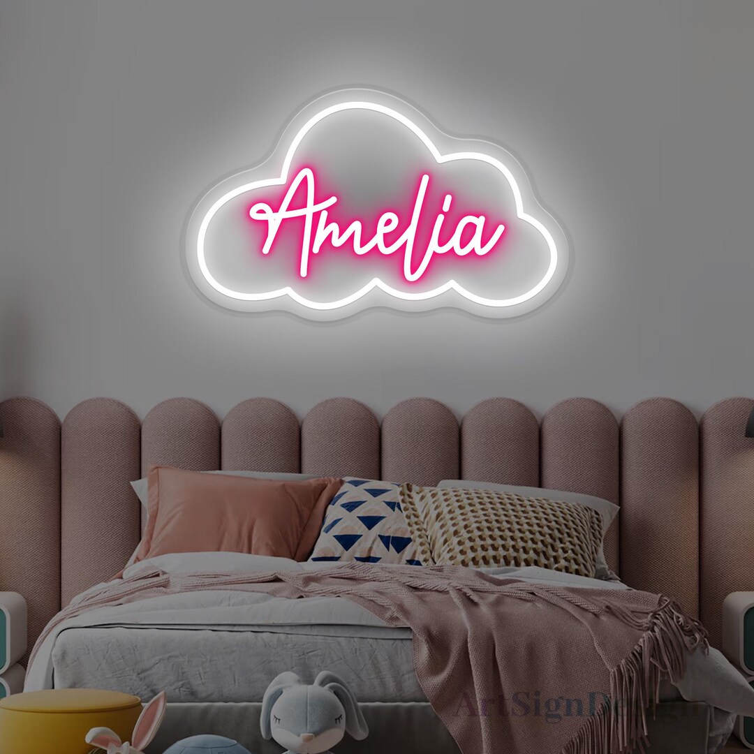 Custom Cloud Name Neon Sign, Personalized Girl Baby Kid's Room Children ...