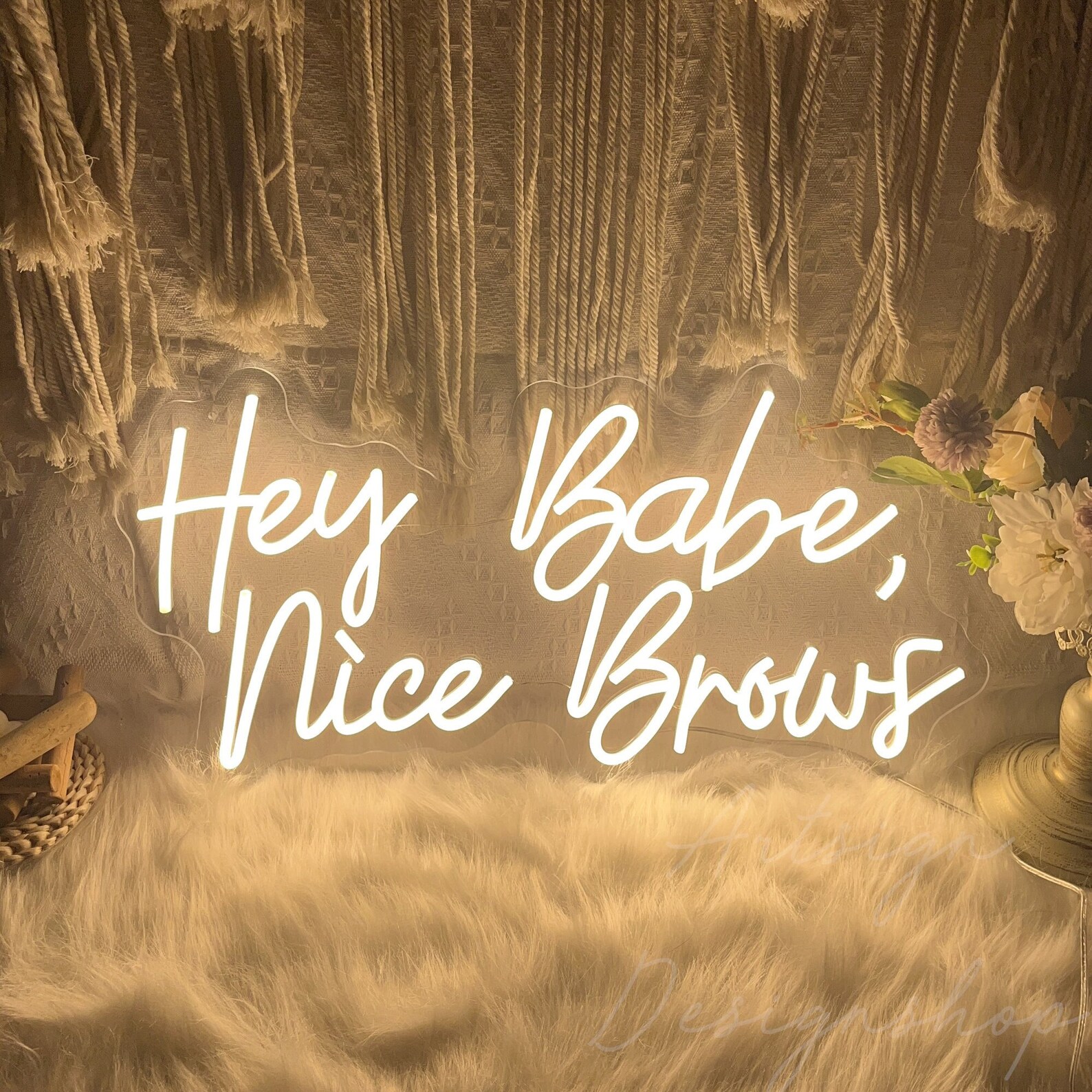 Hey Babe Nice Brows Neon Sign, Hair Beauty Salon Neon Business Sign ...