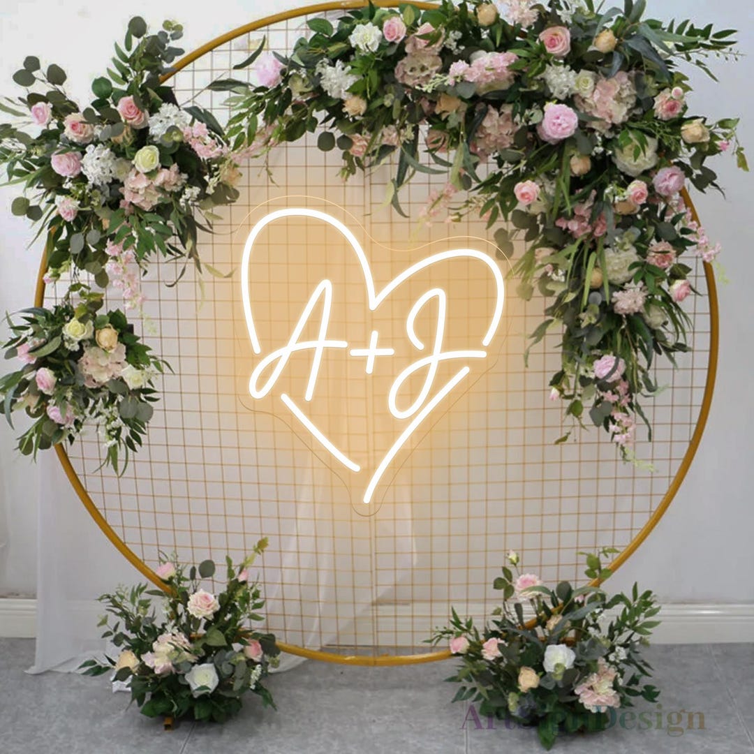 Custom Initials Heart Wedding Neon Sign, Wedding Initials Name Sign ...