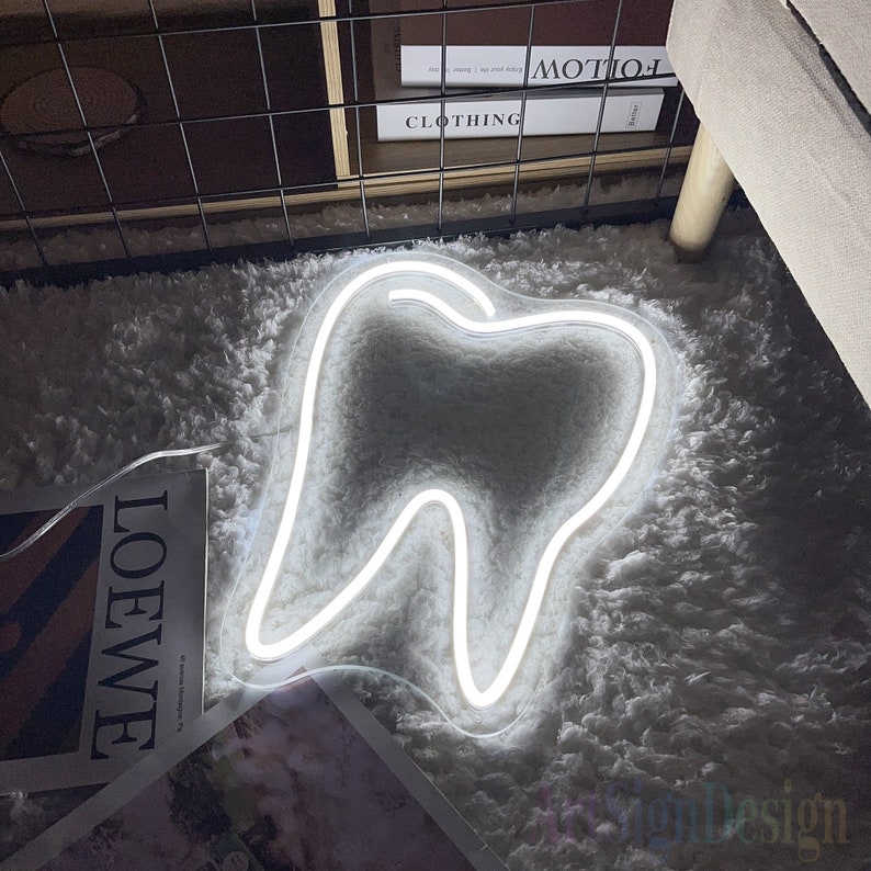 Tooth Neon Sign, White Tooth LED Neon, Medicine LED Light, Dentist ...