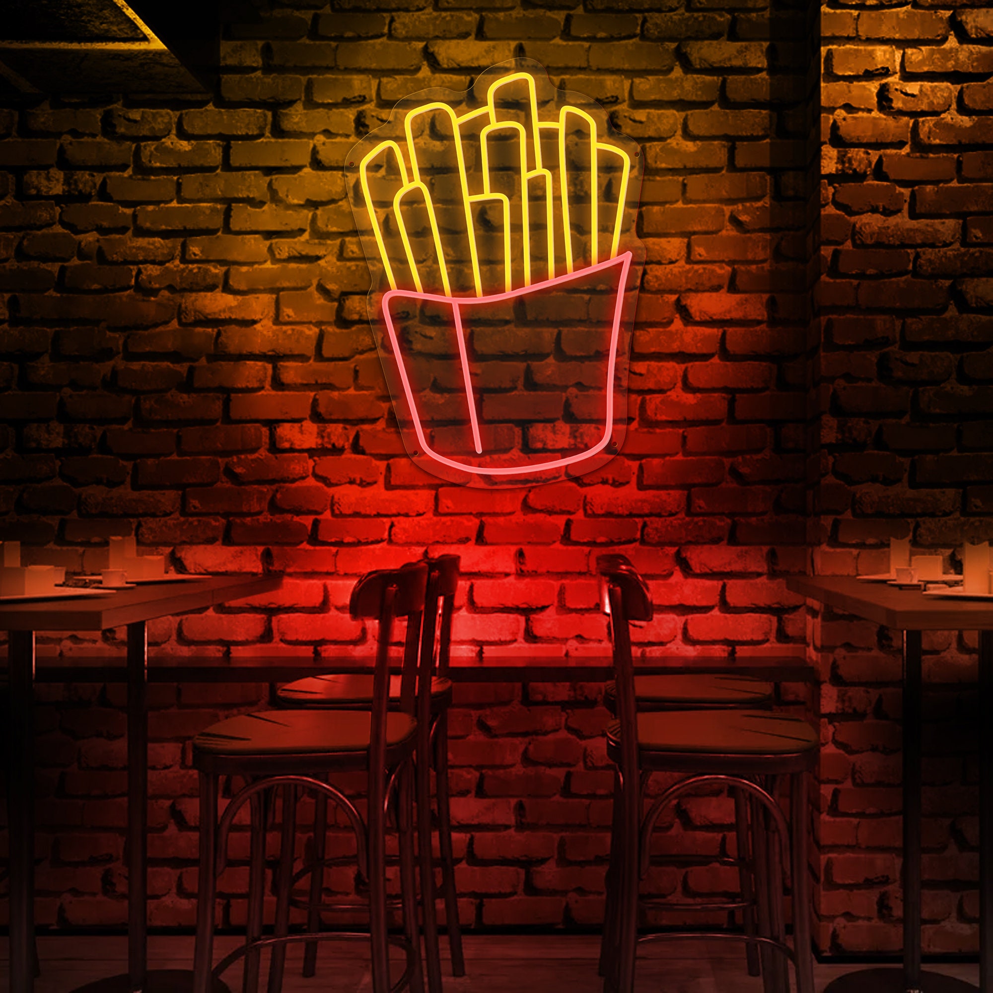 French Fries Neon Sign, Fried Potato Chips Neon Light, French Fries in ...
