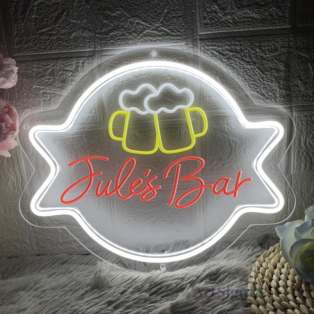 Custom Name Bar Neon Sign, USB Engraved Home Bar LED Neon Wall Decor ...