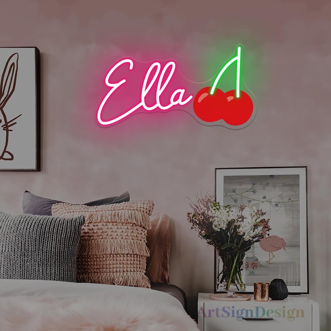 Custom Cherry Name Neon Sign,cherry UV Printed LED Name Sign,,girl's ...