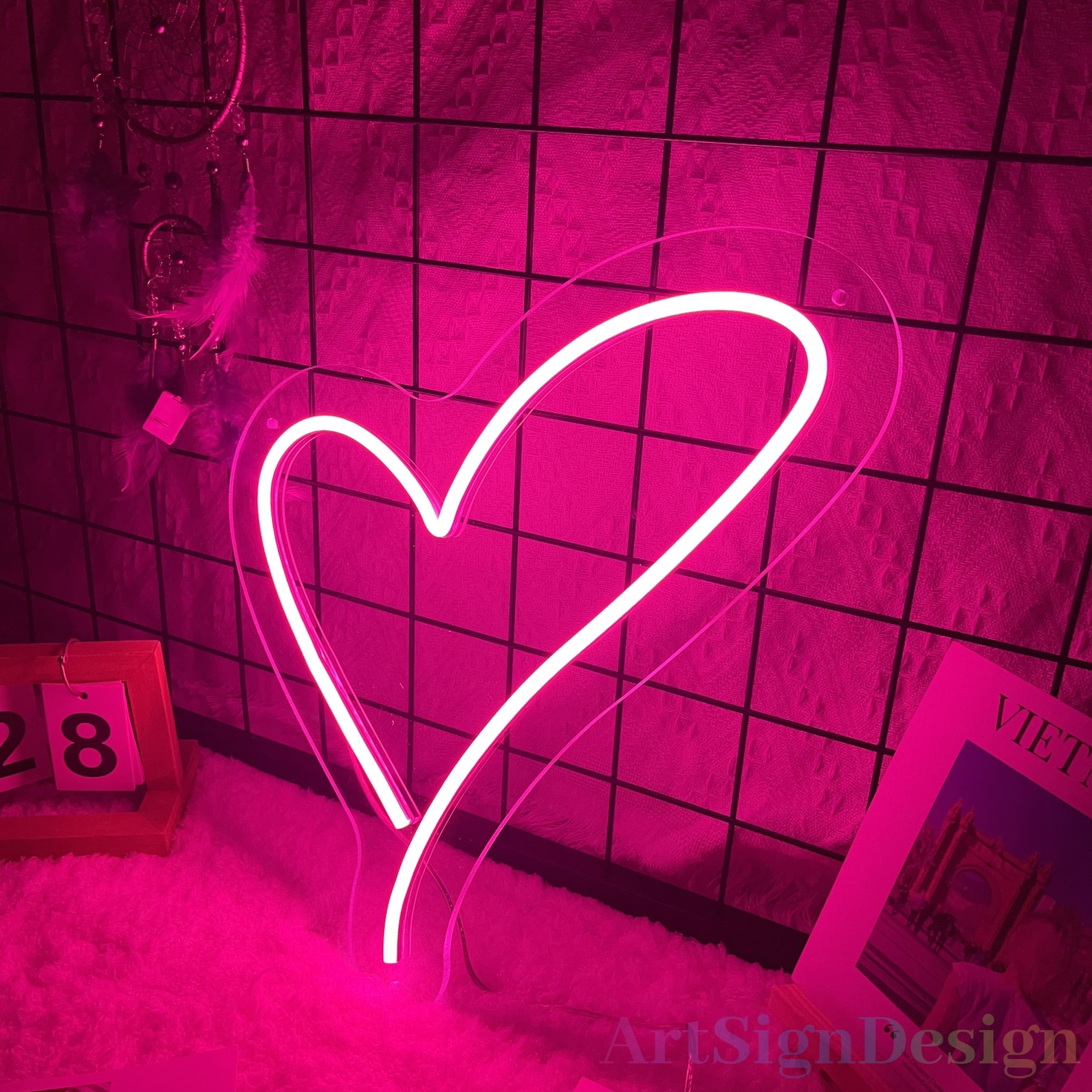 Heart Neon Sign, Love Heart Neon Sign, Love Sign, Minimalist LED Neon ...