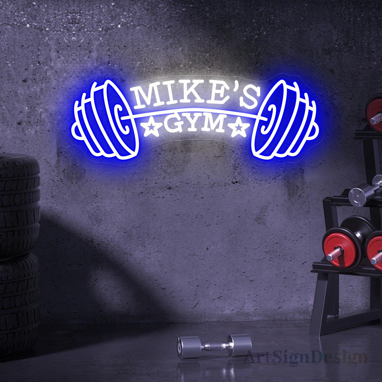 Custom Name Gym Neon Sign, Gym Wall Decoration,gym Wall Decor, Dumbbell ...
