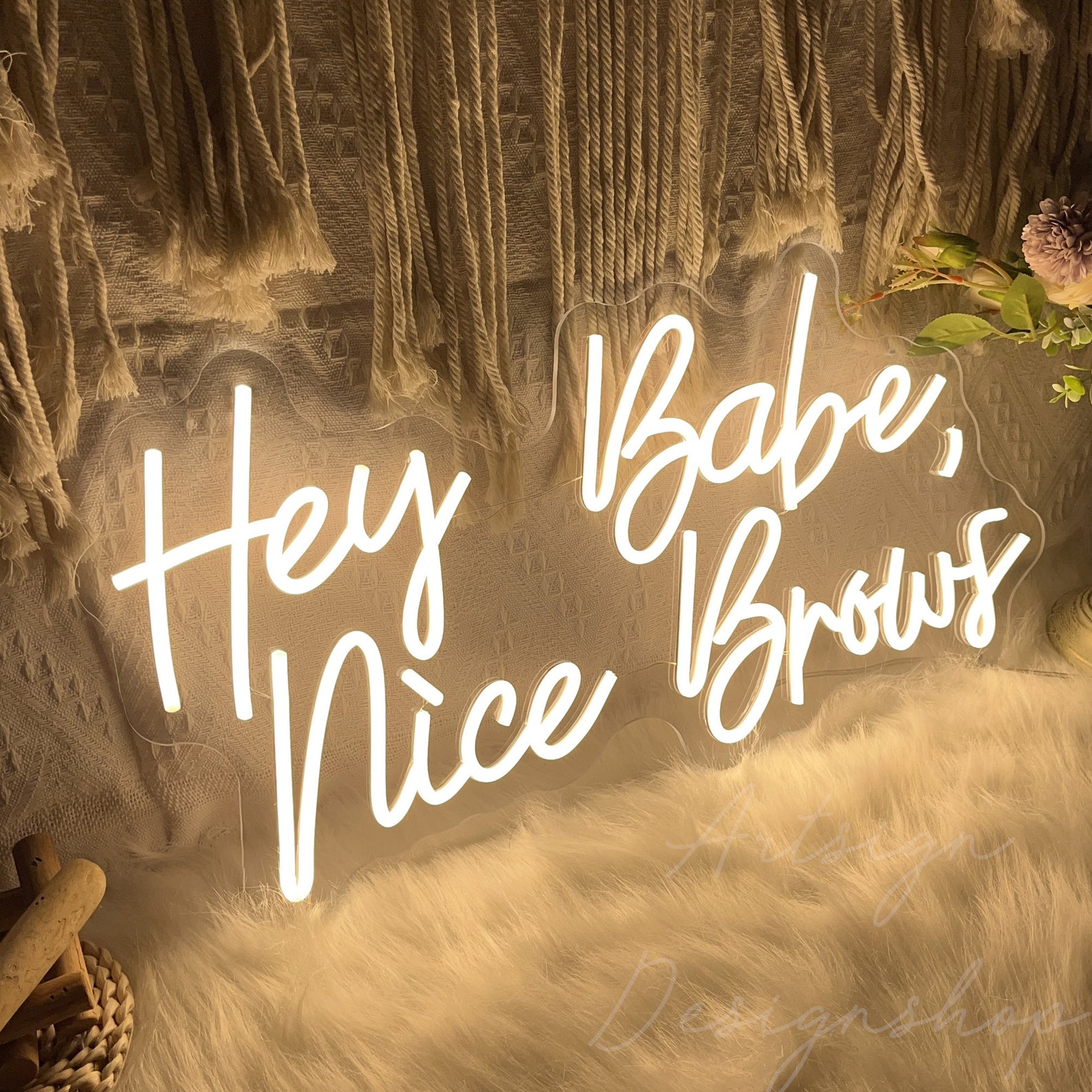 Hey Babe Nice Brows Neon Sign, Hair Beauty Salon Neon Business Sign ...