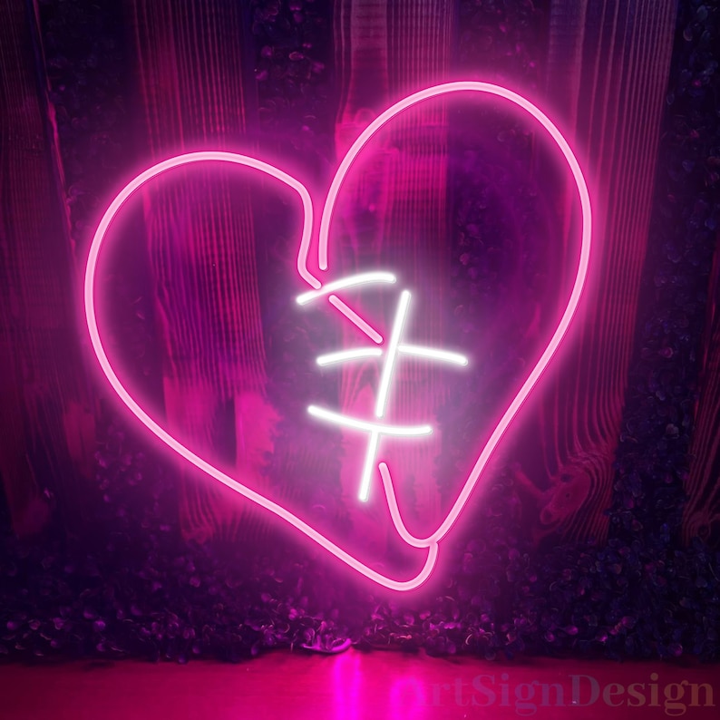Broken Heart Neon Sign, Broken Love Sign, Neon Bedroom Wall Decor ...