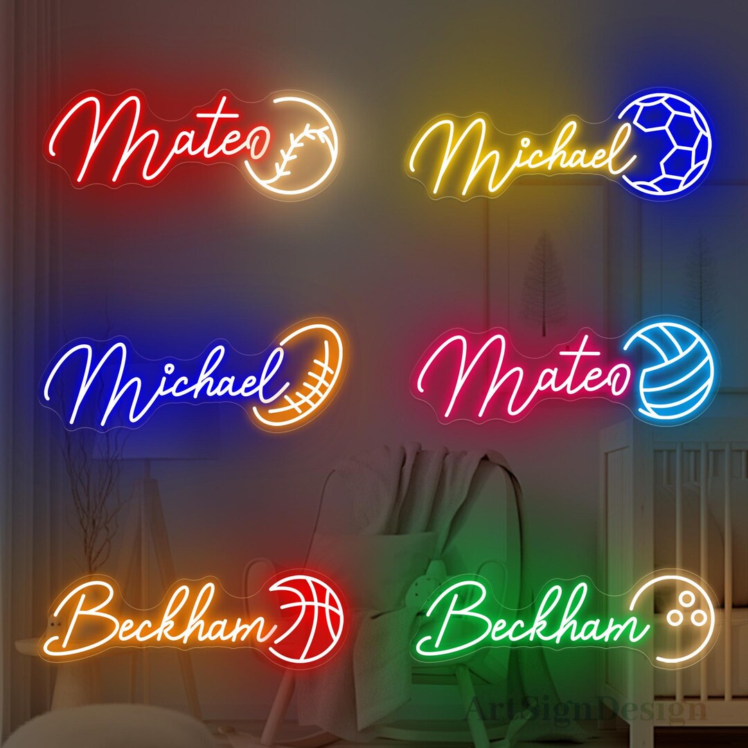 Custom Sport Ball Name Neon Sign for Kids Bedroom, Basketball ...